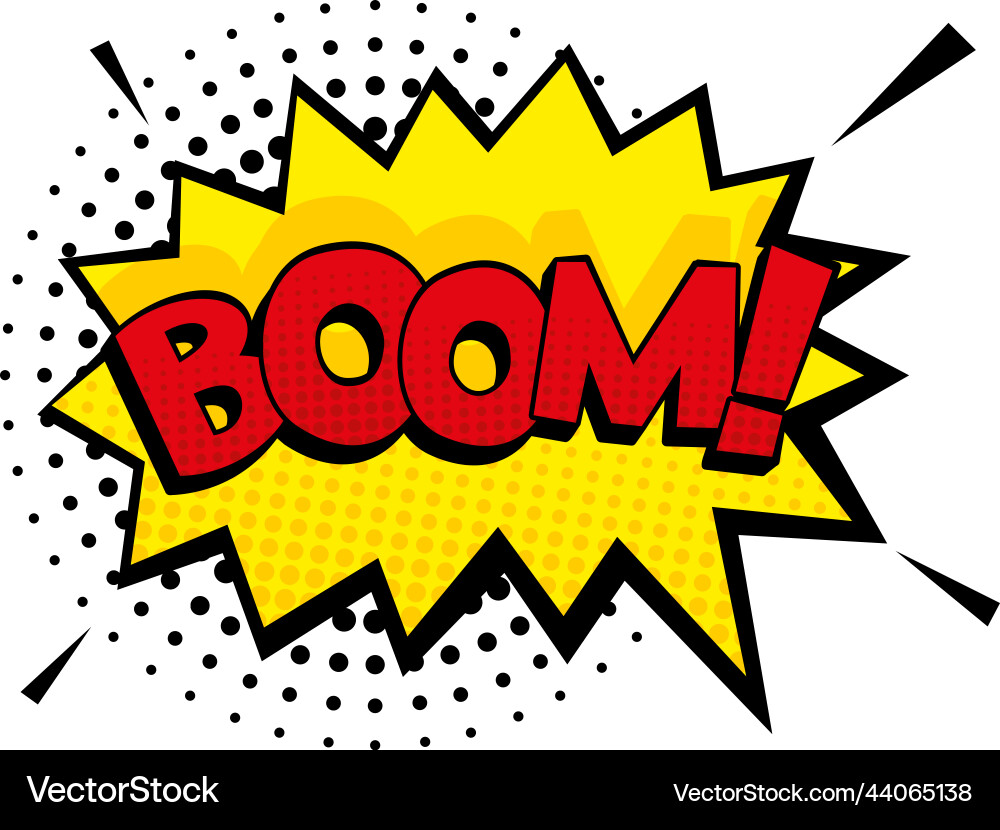 Boom colorful sticker in comic explosion style Vector Image
