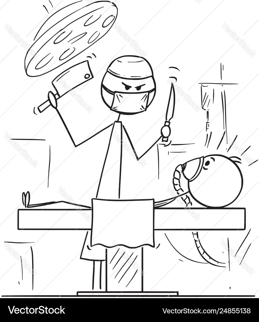 Cartoon mad surgeon on operating theater ready Vector Image