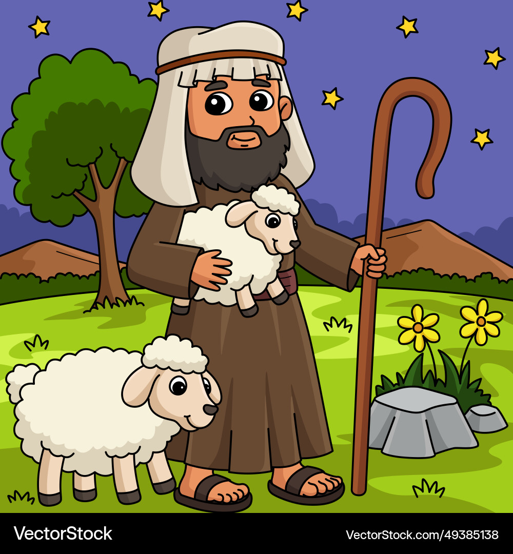 Christian shepherd colored cartoon Royalty Free Vector Image