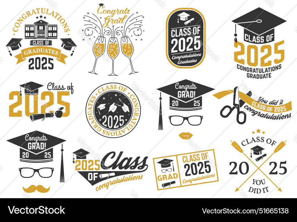 Class of 2025 Graduation Badges Royalty Free Vector Image
