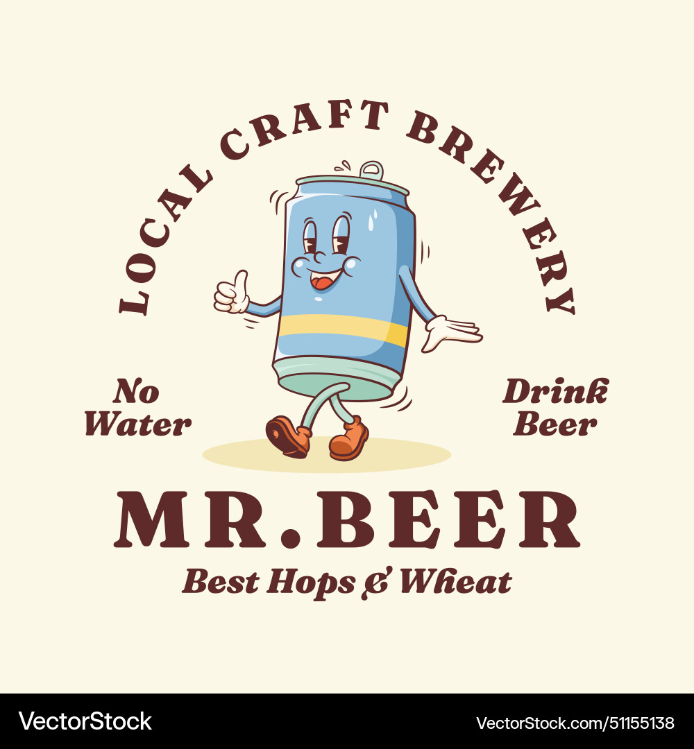 Groovy beer cartoon retro character emblem Vector Image