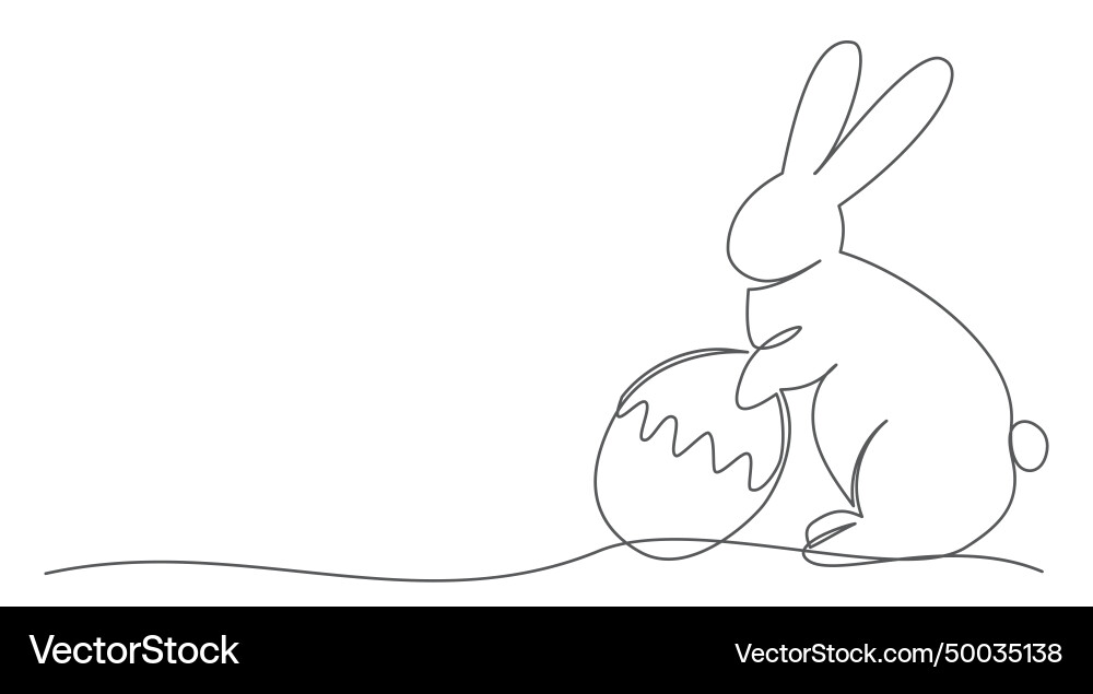 Rabbit easter one line drawing isolated on white Vector Image