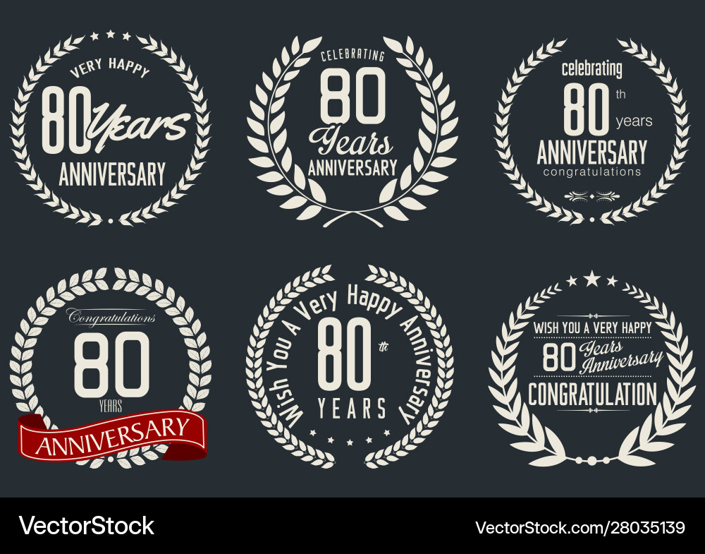 Anniversary retro labels 80 years Royalty Free Vector Image
