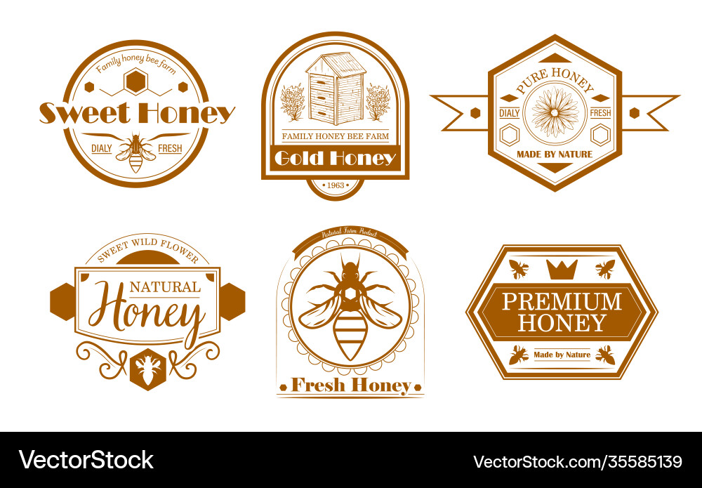 Bee farm labels set Royalty Free Vector Image - VectorStock