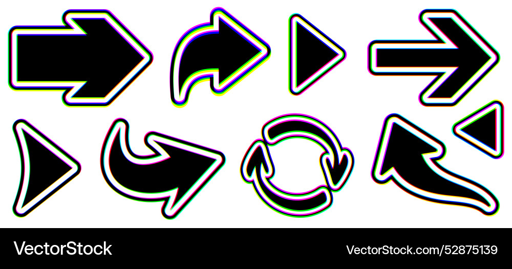Bold glitch effect arrow set with distortion Vector Image