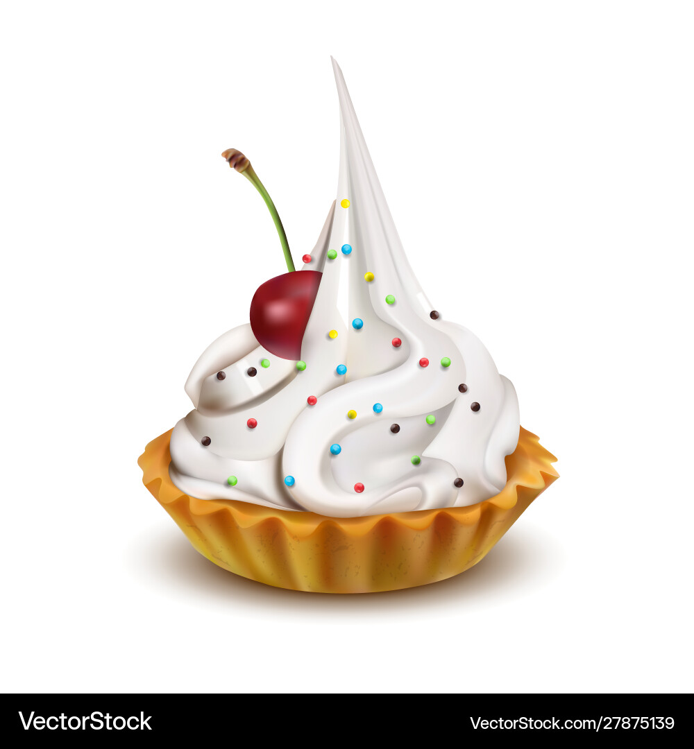 Cake with a cherry on white Royalty Free Vector Image