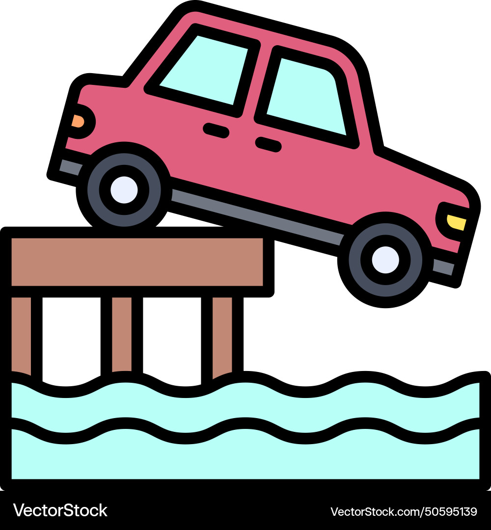 Car falling into water icon accident Royalty Free Vector