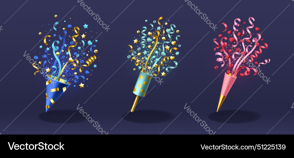 Party popper with flying confetti Royalty Free Vector Image