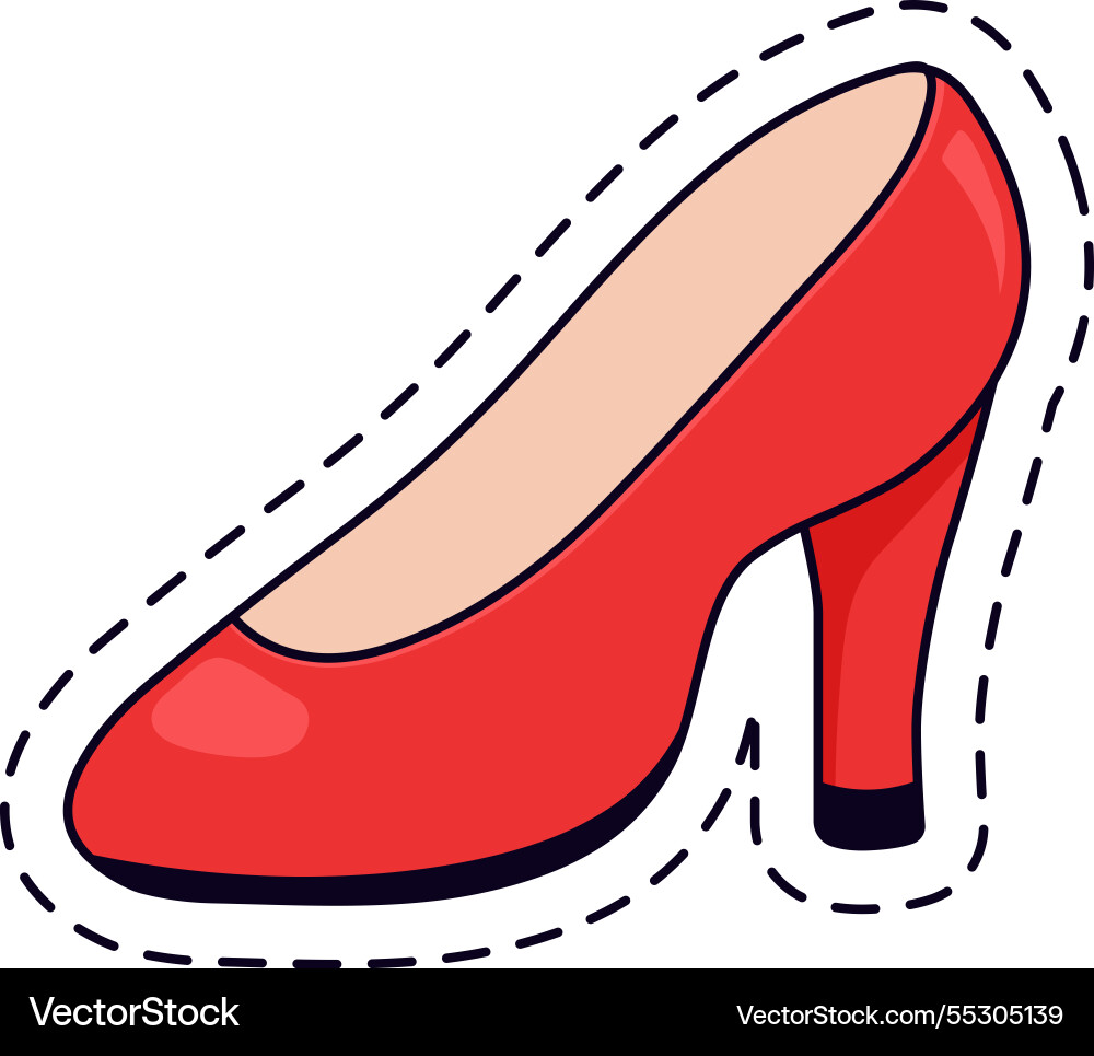 Stylish red high heel shoe with dotted line Vector Image