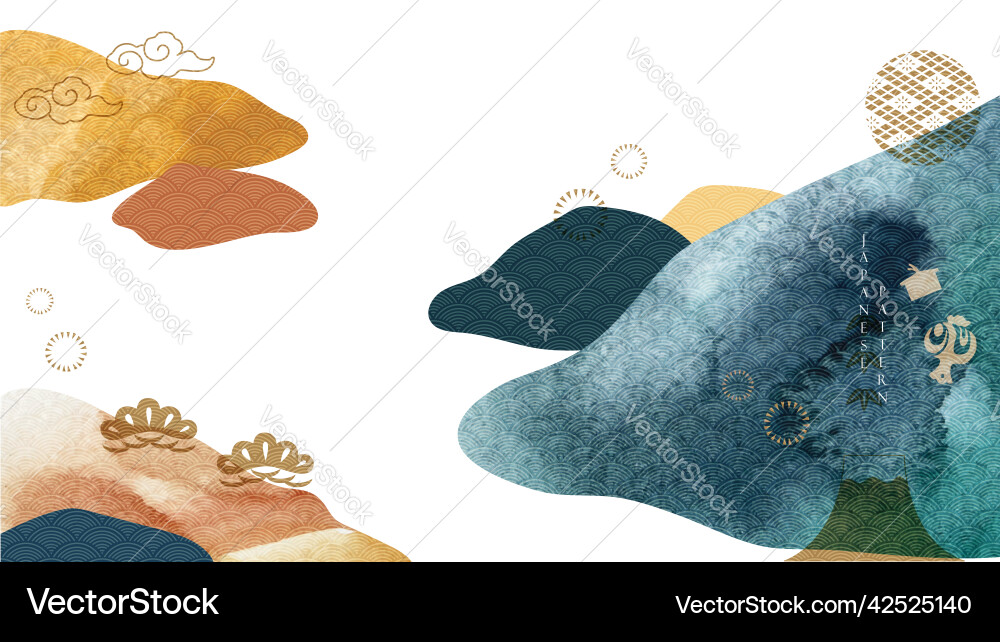 Abstract art landscape with japanese pattern Vector Image