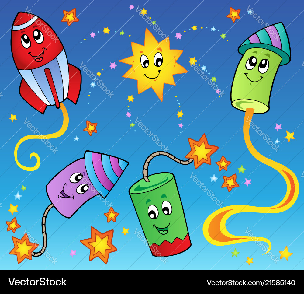 Cartoon fireworks theme 2 Royalty Free Vector Image