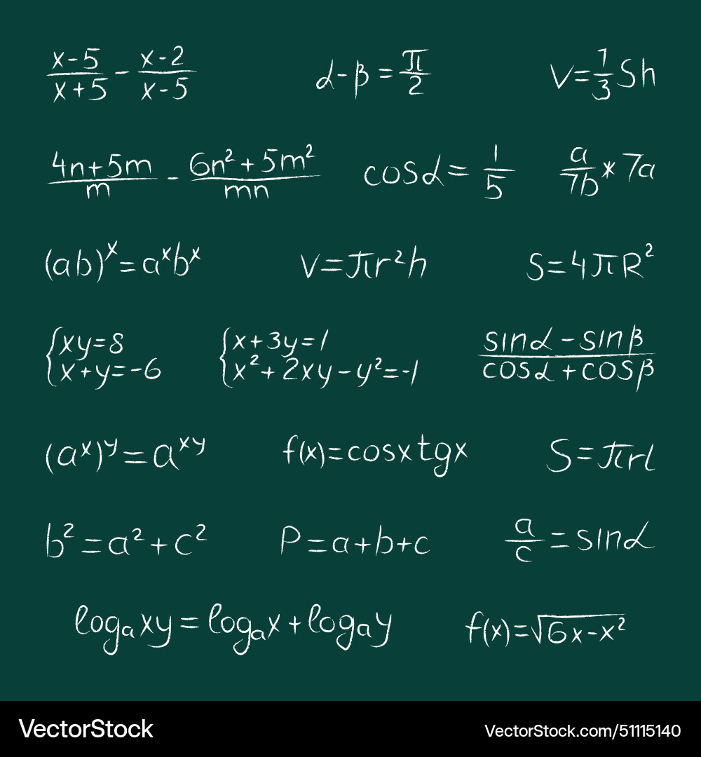Chalk set of mathematical theory formula Vector Image