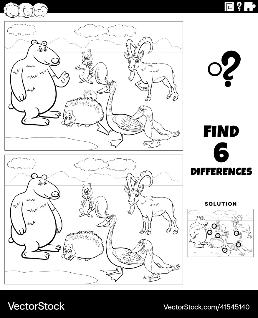 Differences game with funny cartoon animals Vector Image