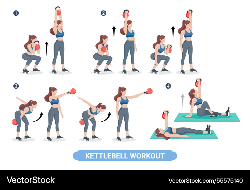 Kettlebell exercise workouts for women Royalty Free Vector