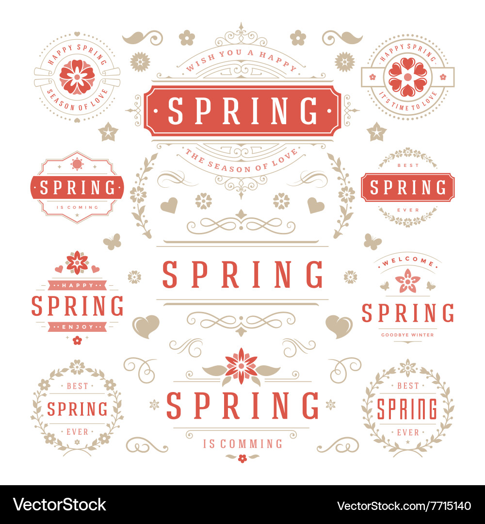 Spring typographic design set retro and vintage Vector Image
