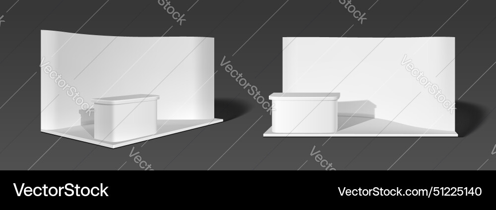 White booth stand with platform for goods display Vector Image