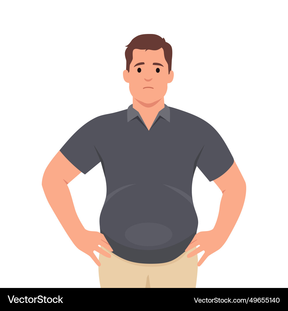Young man worried about belly fat Royalty Free Vector Image