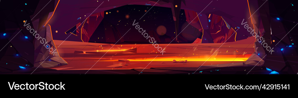 Cave with lava underground nature landscape view Vector Image