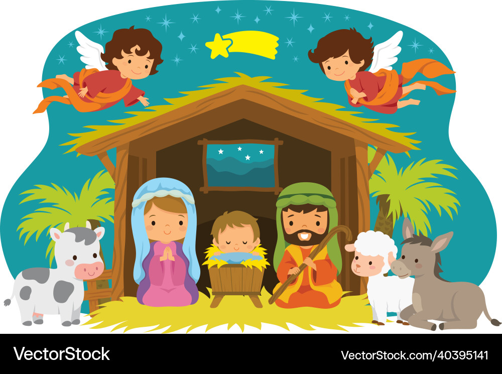Cute Nativity Scene with Baby Jesus Royalty Free Vector