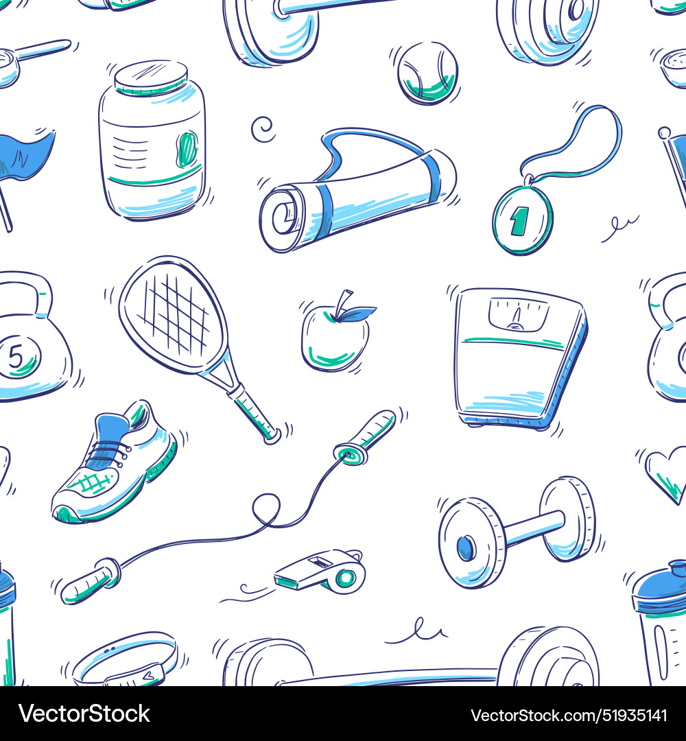 Doodle gym sketch health seamless pattern Vector Image