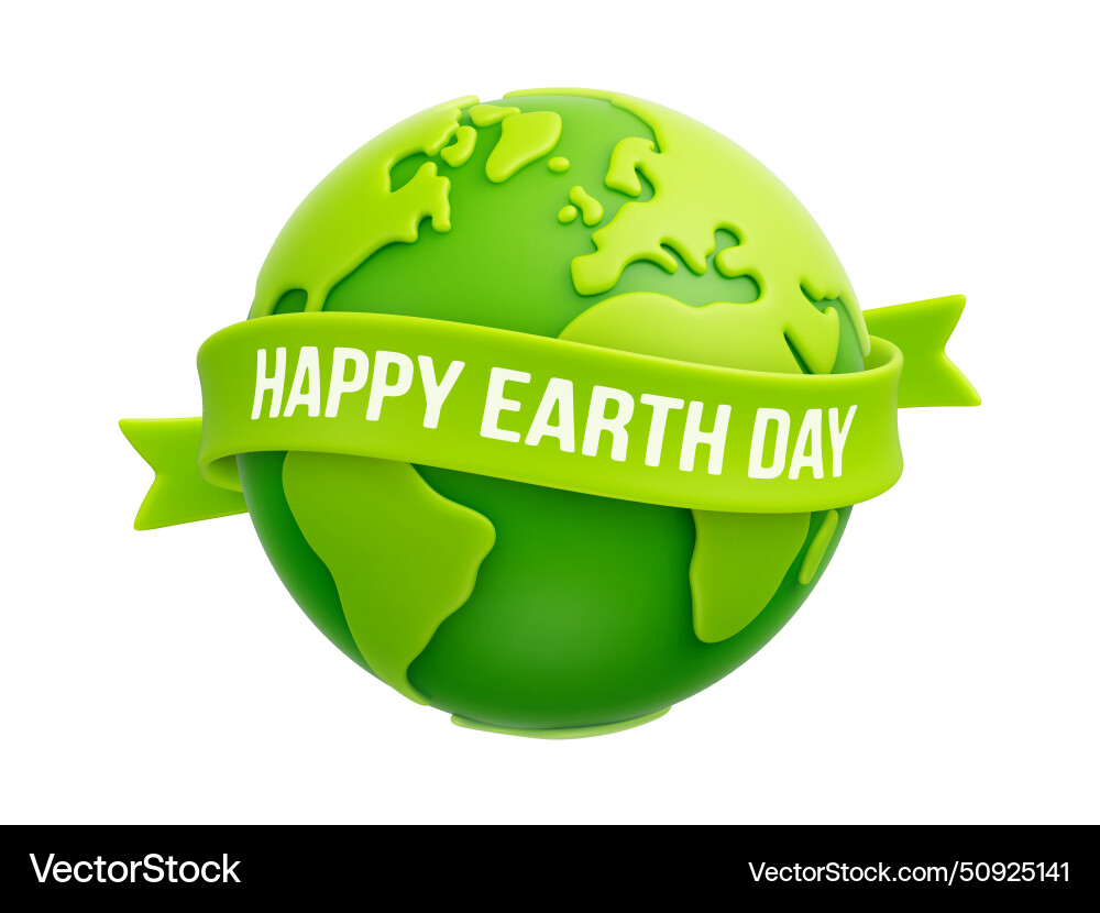 Happy earth day green planet and ribbon Royalty Free Vector