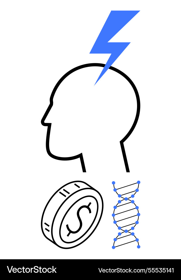 Human head with lightning bolt money coin Vector Image
