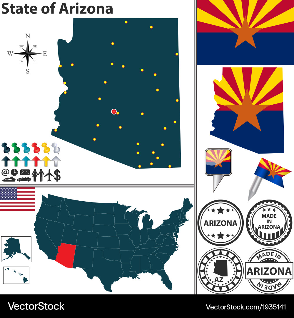Map of arizona Royalty Free Vector Image - VectorStock