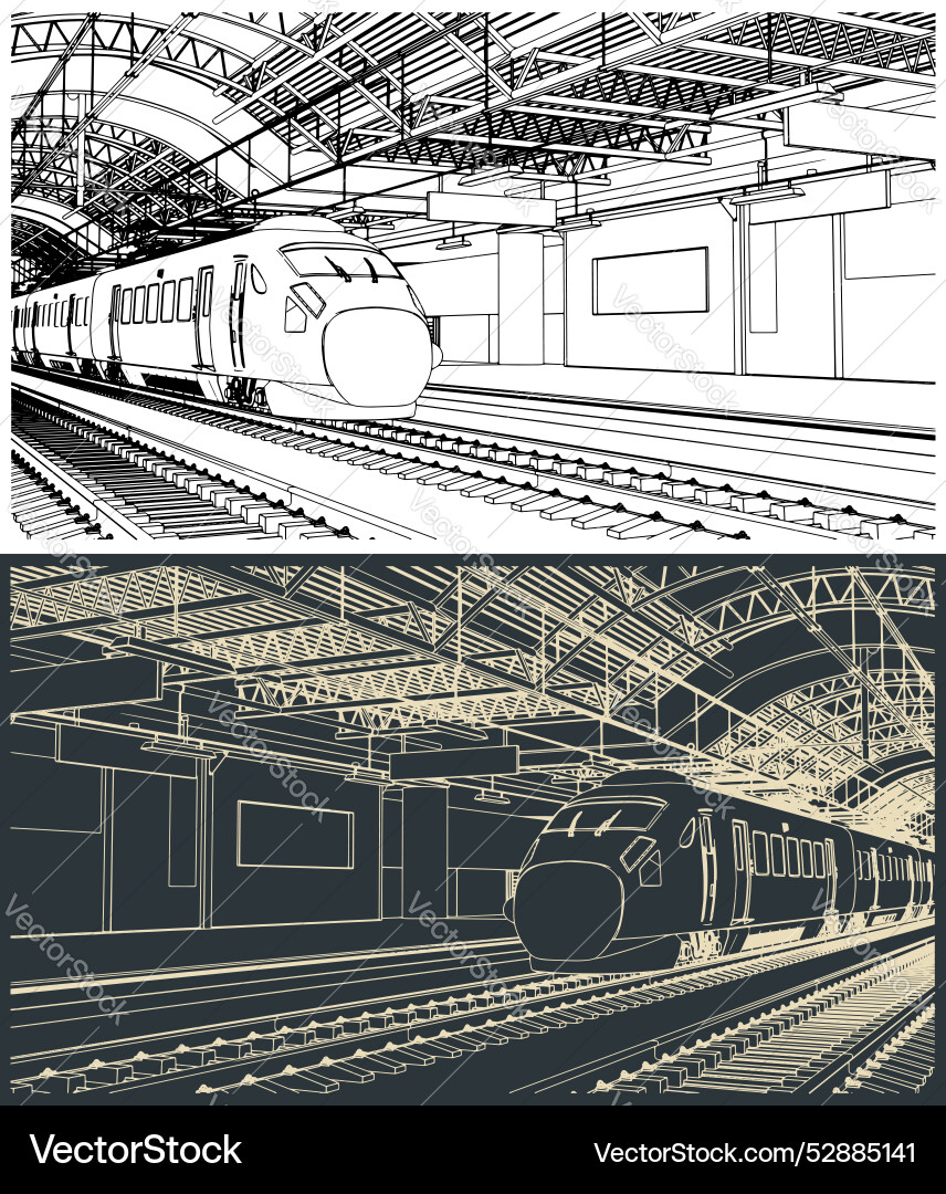 Railway station with a high-speed train Royalty Free Vector
