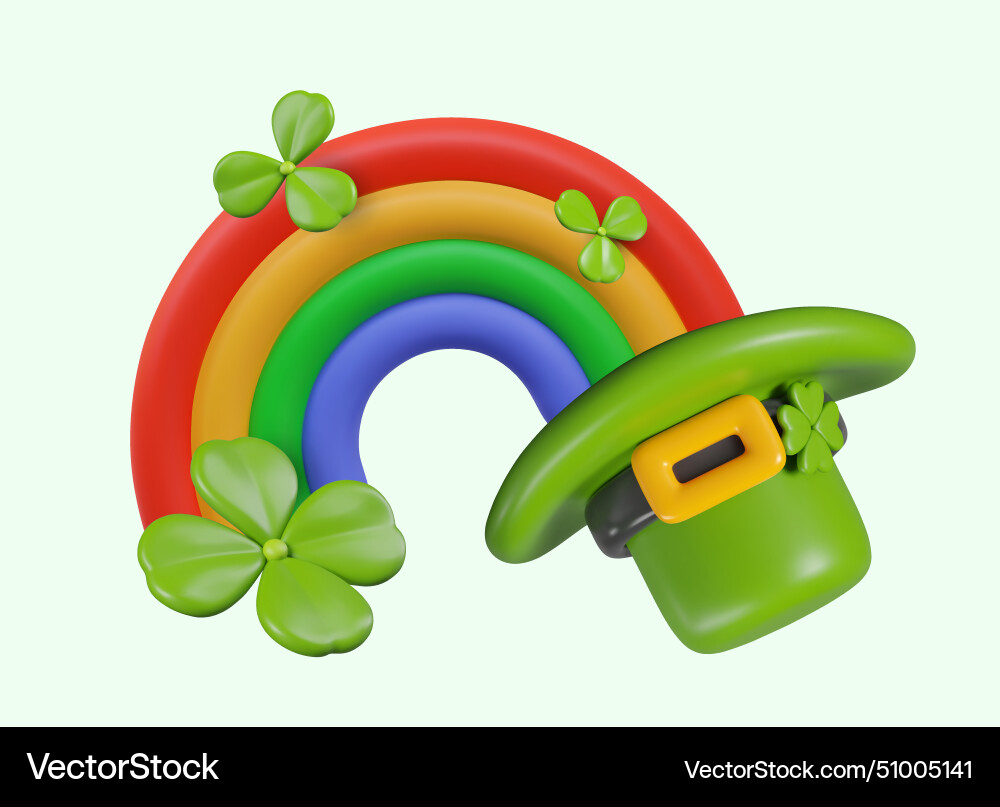 Rainbow decorated with clover leaves emerges from Vector Image