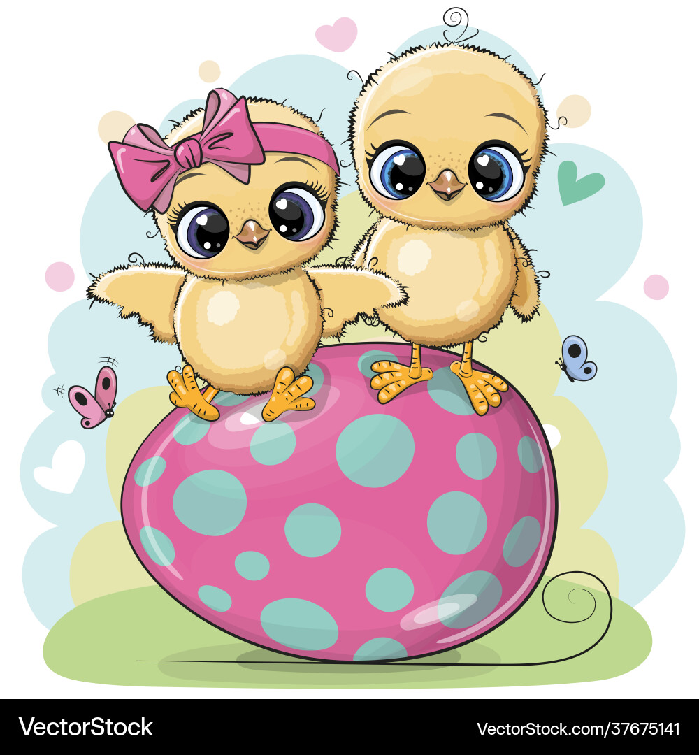 Two cute chickens on egg Royalty Free Vector Image