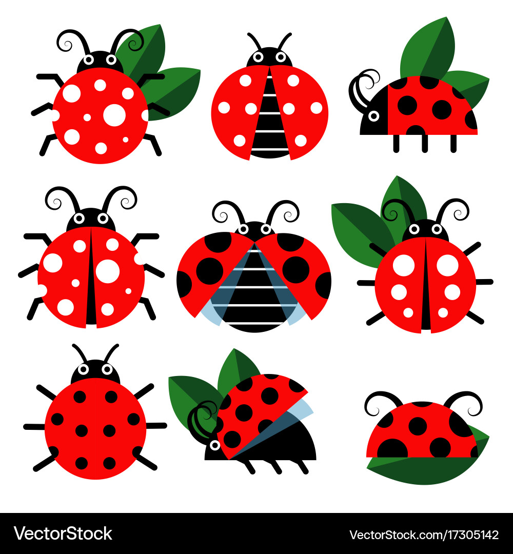 Cute ladybug icons cartoon-style bugs Royalty Free Vector