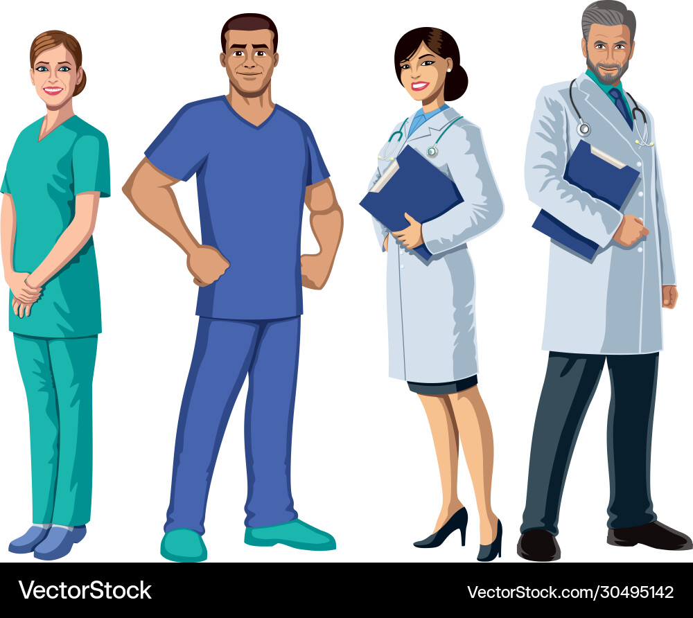 Health care workers on white Royalty Free Vector Image