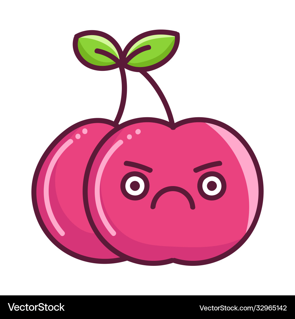 Kawaii angry cherry fruit cartoon Royalty Free Vector Image
