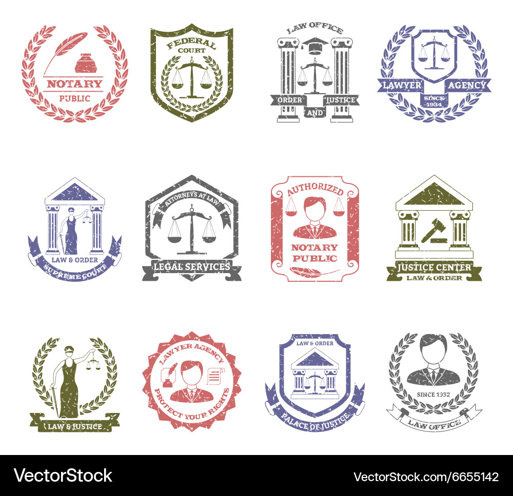 Law and order logo stamps set Royalty Free Vector Image