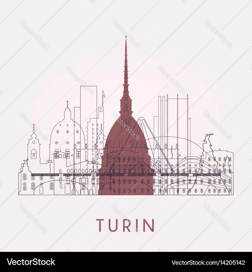 Outline turin skyline with landmarks Royalty Free Vector