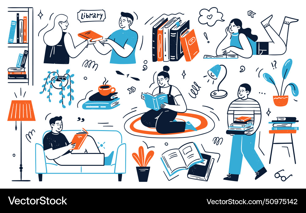 People book lovers young reader characters set Vector Image