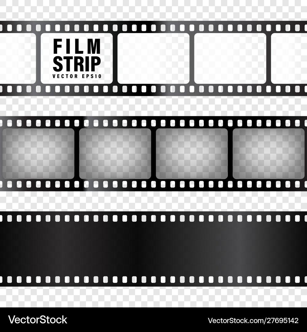Realistic film strips collection on transparent Vector Image