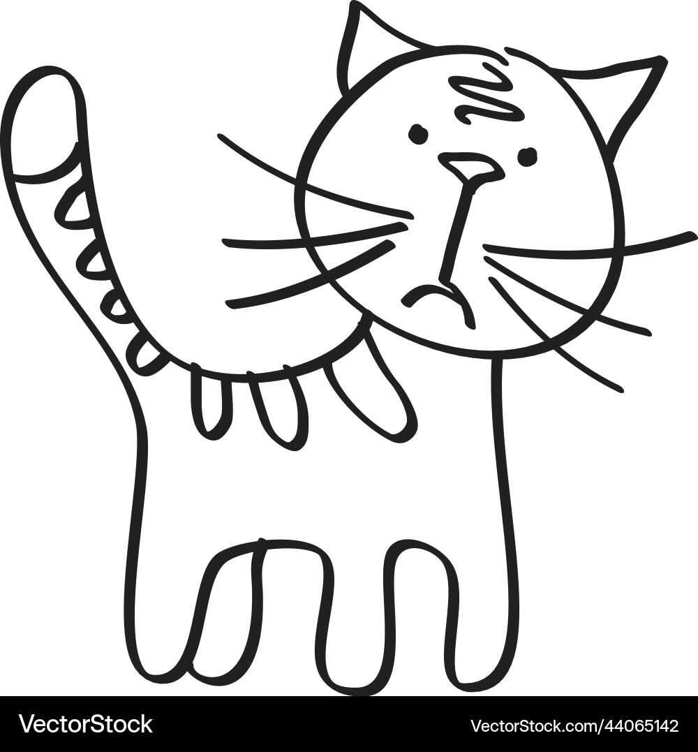 Sad kitty drawing pet sketch cat doodle Royalty Free Vector
