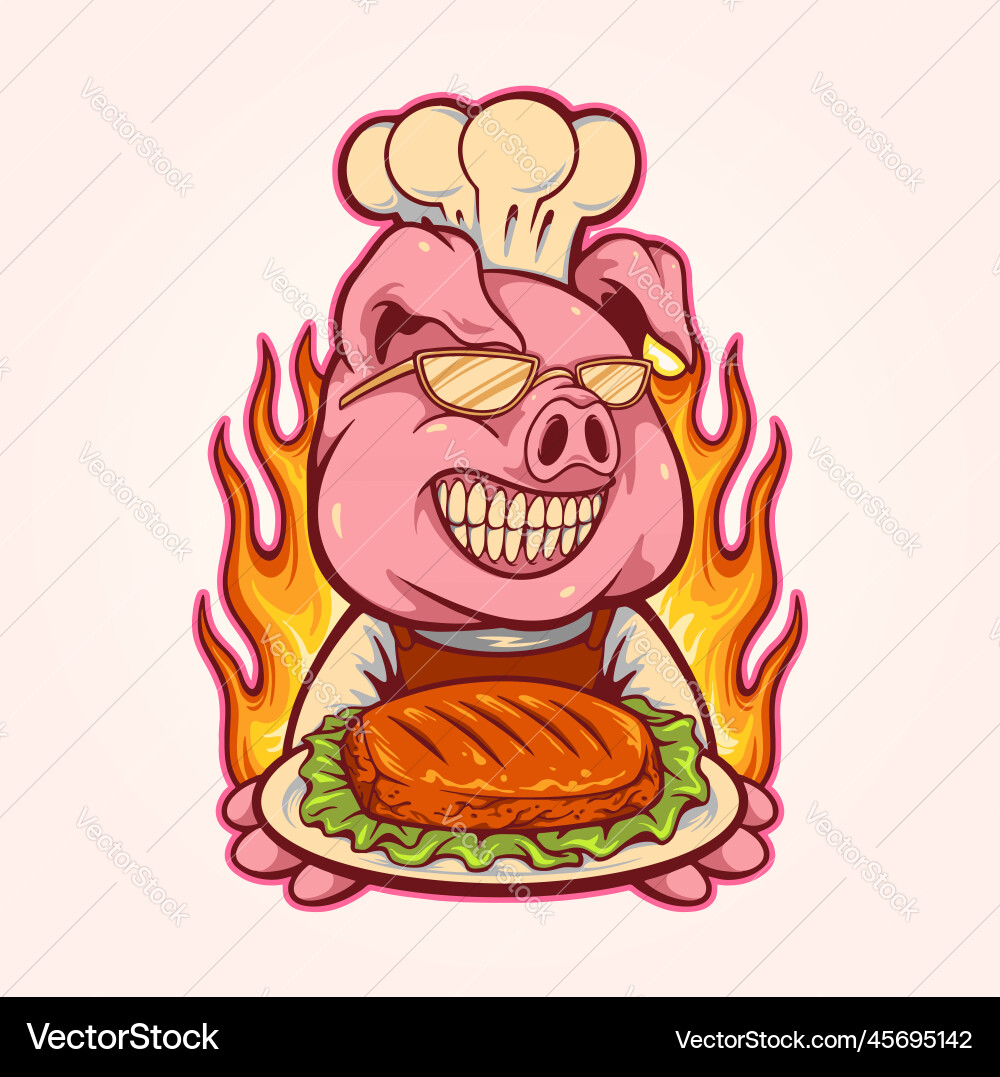 Scary hog chef meat bbq logo Royalty Free Vector Image