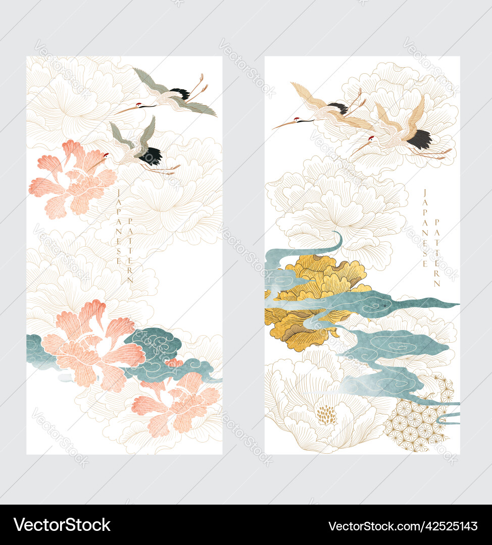 Japanese background with floral gold texture Vector Image
