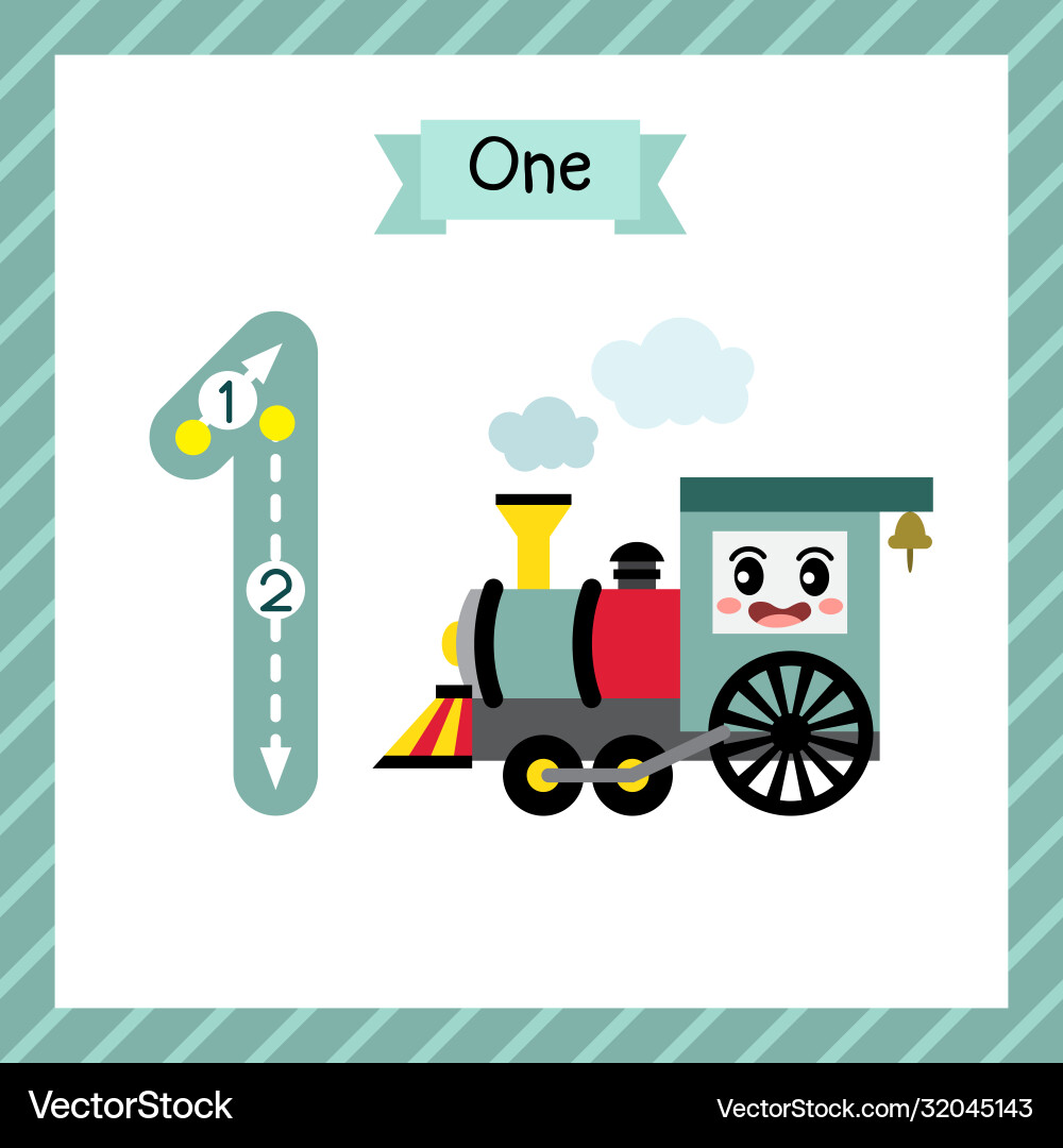 Number 1 transportation tracing flash card Vector Image