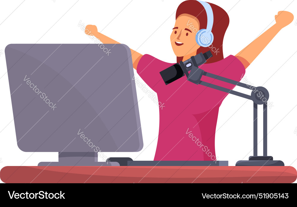 Radio host speaking into microphone recording Vector Image