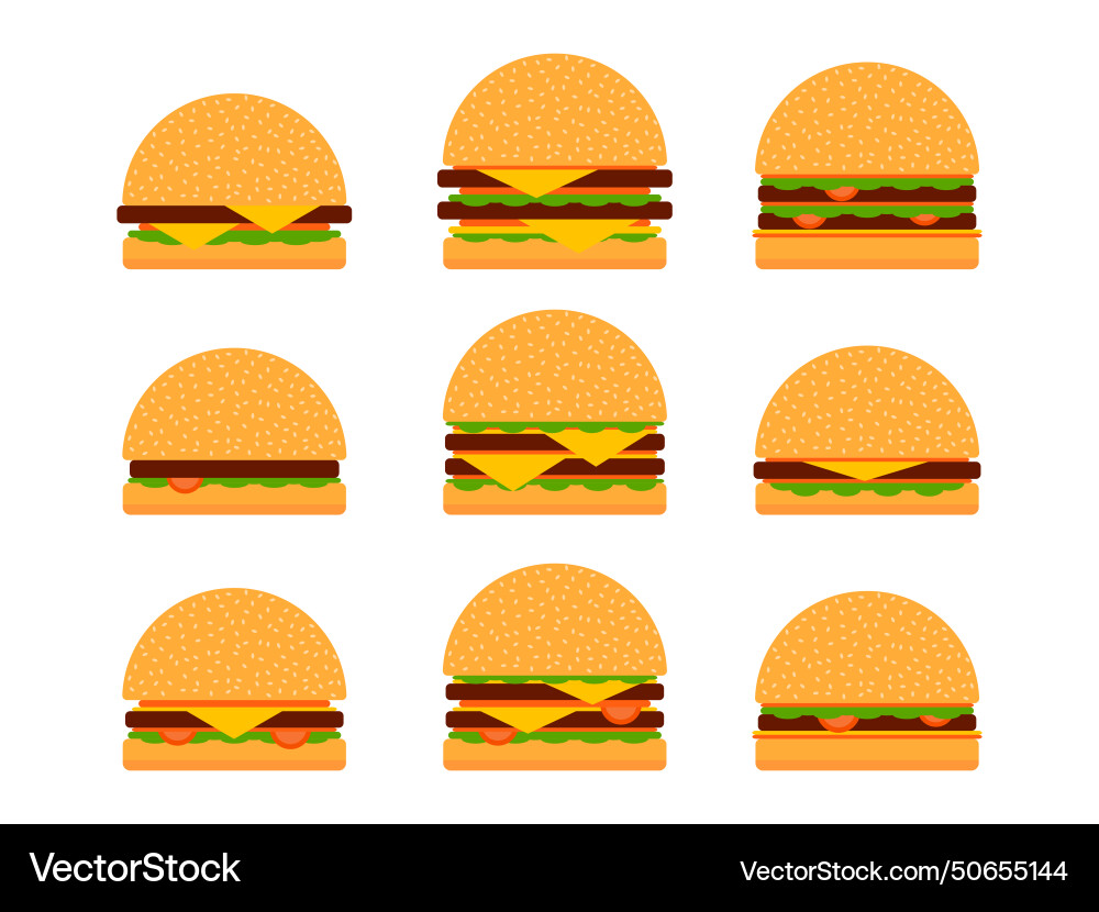 Burger icon set isolated on white background Vector Image