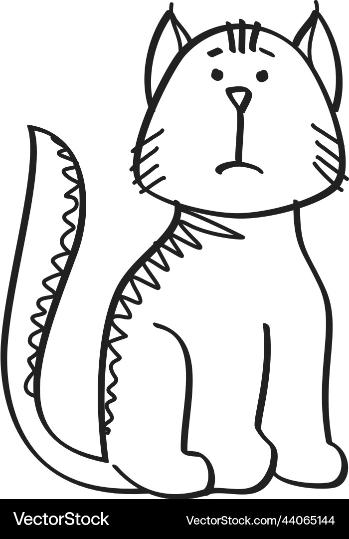 Cute cat drawing sad little kitten sketch Vector Image