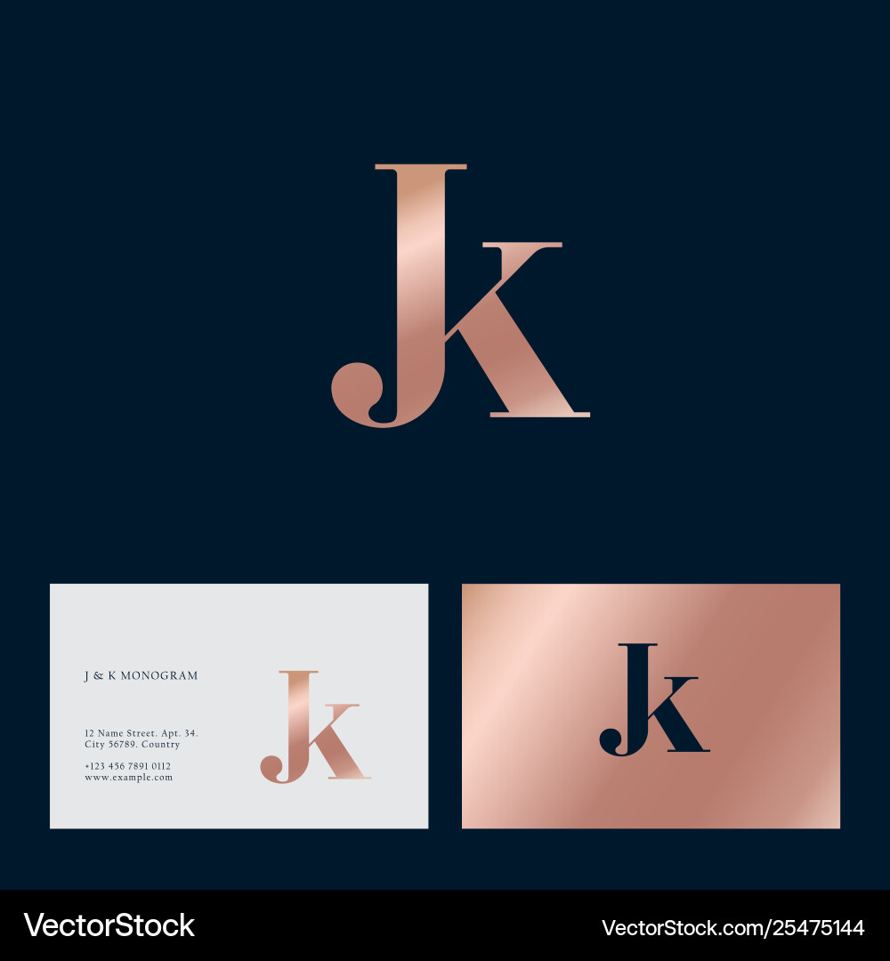 J and k letter monogram combined gold Royalty Free Vector