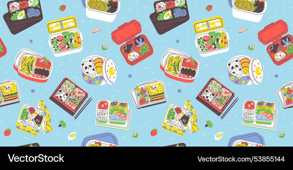 Seamless pattern with bento lunches Royalty Free Vector