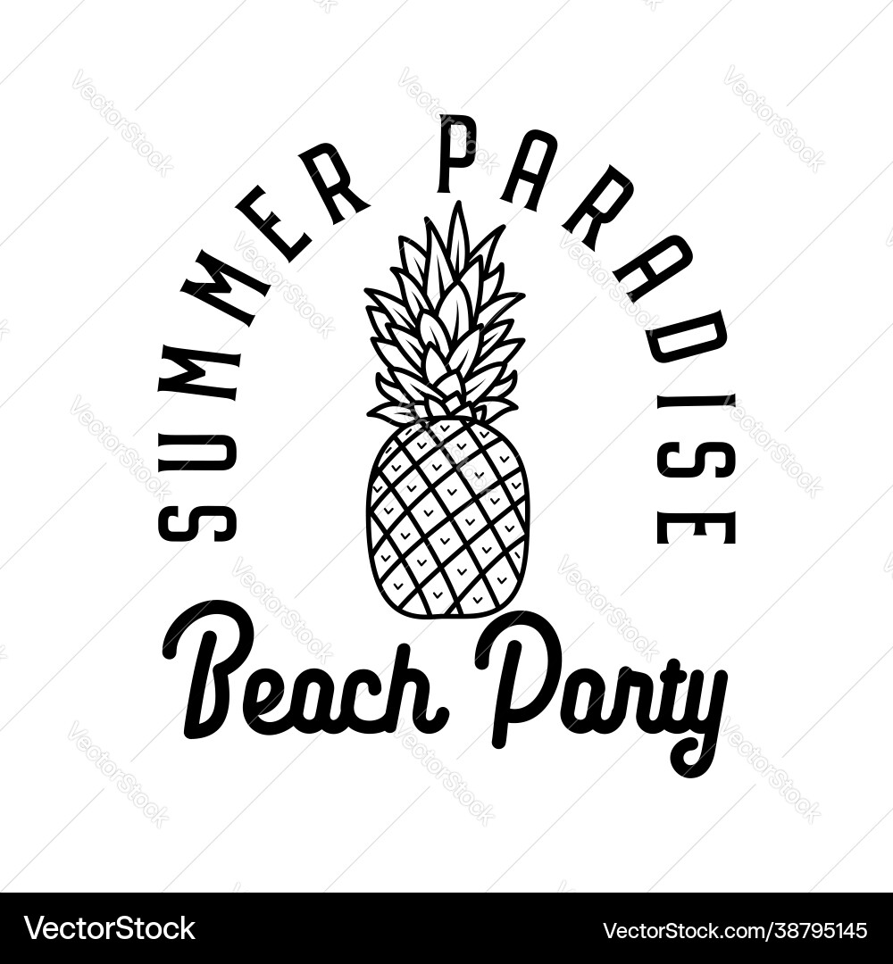 Beach party emblem design on white Royalty Free Vector Image