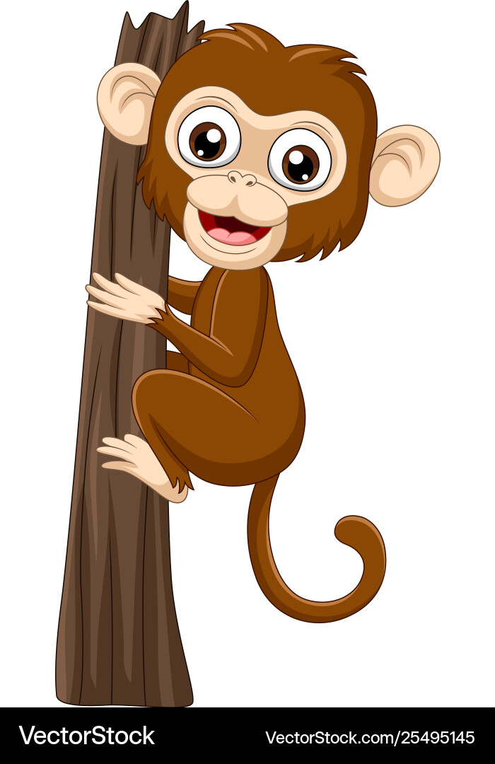 Cartoon baby monkey climbing tree branch Vector Image