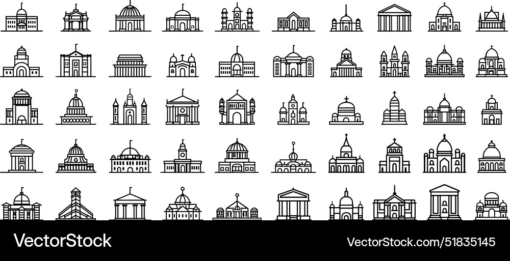 City buildings linear icons set state Royalty Free Vector