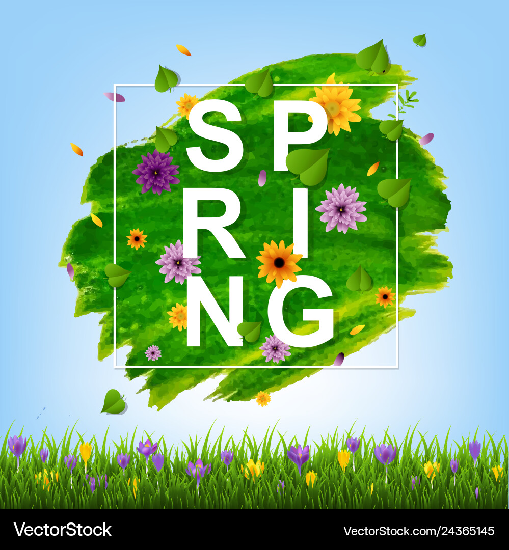 Spring flowers border with grass Royalty Free Vector Image